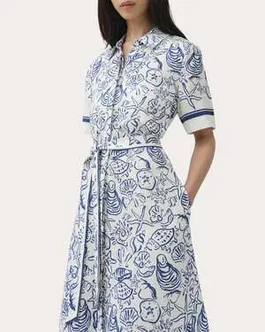 Simkhai Audria Seashell Linen Belted Midi Shirt Dress - Blue
