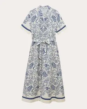 Simkhai Audria Seashell Linen Belted Midi Shirt Dress - Blue