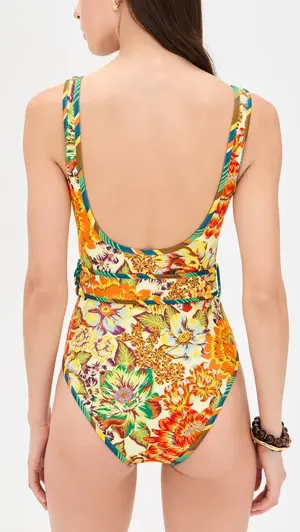 ALEMAIS Belted Floral One-piece Swimsuit