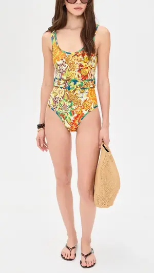 ALEMAIS Belted Floral One-piece Swimsuit