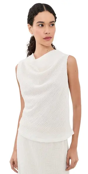 Vince Shadow Grid Cowl Neck Top - Chalk