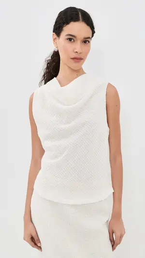 Vince Shadow Grid Cowl Neck Top - Chalk
