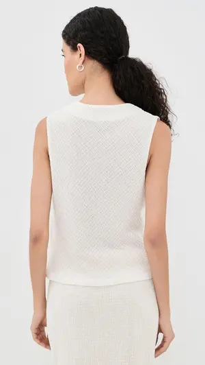 Vince Shadow Grid Cowl Neck Top - Chalk