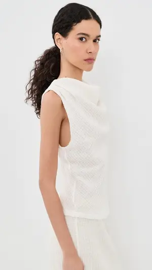 Vince Shadow Grid Cowl Neck Top - Chalk