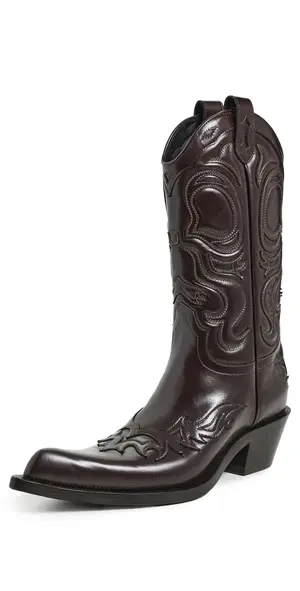 Acne Studios Pointy Leather Cowboy Boots With Bow Detailing