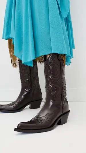 Acne Studios Pointy Leather Cowboy Boots With Bow Detailing