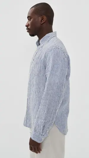 ALEX MILL Mill Dress Shirt In Linen Stripe - Blue/white