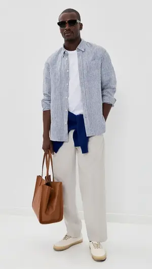 ALEX MILL Mill Dress Shirt In Linen Stripe - Blue/white
