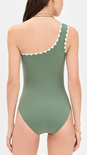 KARLA COLLETTO Lia One-shoulder One-piece Swimsuit With Contrast Trim - Lichen/cream