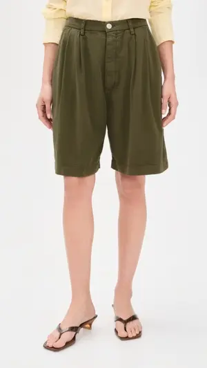 JAMIE HALLER Pleat Front Twill Shorts