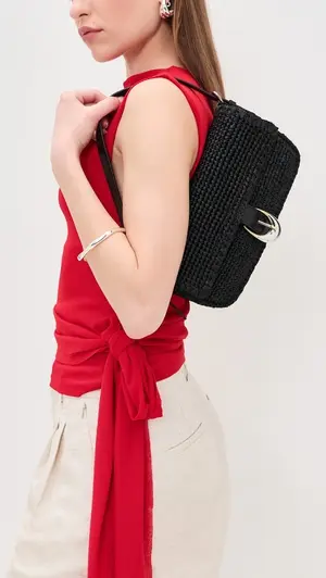 Staud Harlow Raffia Bag - Black