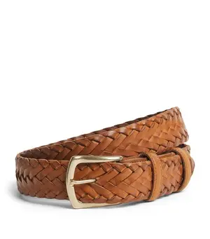 ELLIOT RHODES Leather Braided Belt - Brown