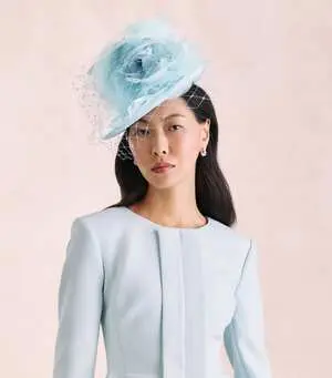 Victoria Grant Parasisal Straw Signature Top Hat - Blue