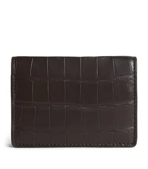 ELLIOT RHODES Crocodile Leather Card Holder - Brown