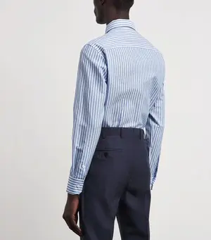 Brioni Cotton-linen Stripe Shirt