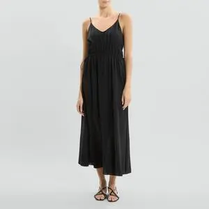 Theory Gathered V-neck Dress In Washed Twill - Black