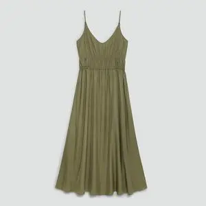 Theory Gathered V-neck Dress In Washed Twill - Forest Moss