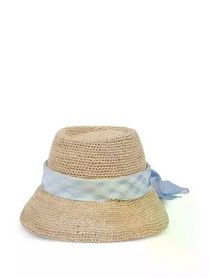 Ermanno Scervino Woven Bucket Hat With Gingham Trim - Neutrals