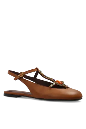 Etro Leather Ballerinas With Appliqués - Brown