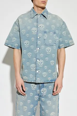 Alexander McQueen Denim Shirt With A Distinctive Skull Motif - Blue