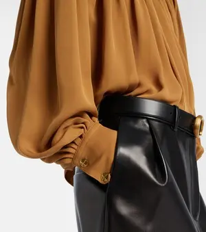 Khaite Vali Pleated Silk Georgette Blouse - Brown