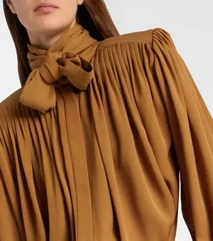 Khaite Vali Pleated Silk Georgette Blouse - Brown