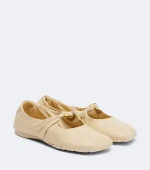 Loewe Pebble Soft Leather Mary Jane Flats - Beige