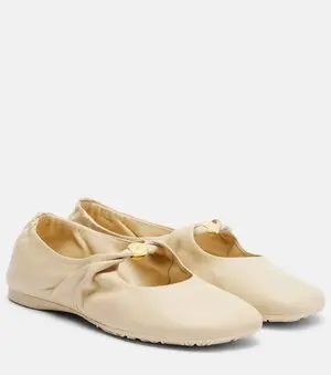 Loewe Pebble Soft Leather Mary Jane Flats - Beige