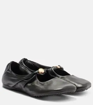Loewe Pebble Soft Leather Mary Jane Flats - Black