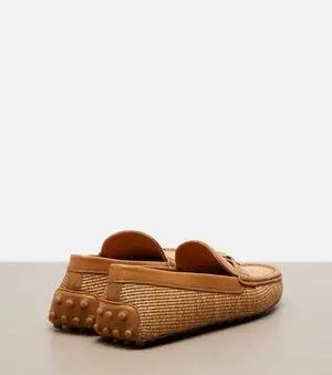 TOD'S Gommino Raffia And Leather Loafers - Brown