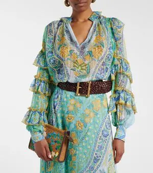 Etro Floral Ruffled Silk Blouse - Green