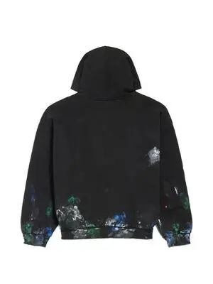 Balenciaga Paint-splatter Logo-embroidered Hoodie - Black