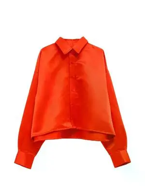 THE FRANKIE SHOP Arlen Satin-finish Cropped Shirt - Orange
