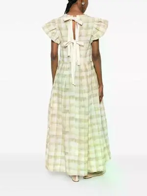 LEE MATHEWS Check-pattern Ruffled-sleeve Maxi Dress