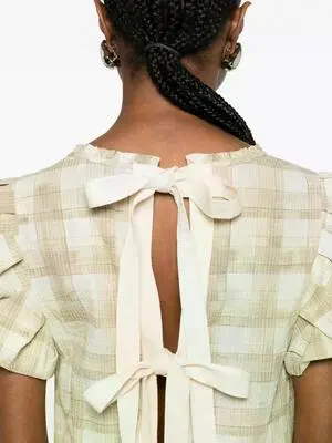 LEE MATHEWS Check-pattern Ruffled-sleeve Maxi Dress