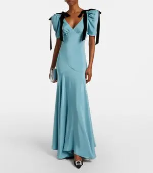 RODARTE Bow-detail Silk Satin Maxi Dress - Blue