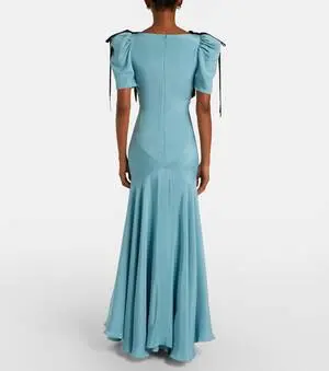 RODARTE Bow-detail Silk Satin Maxi Dress - Blue