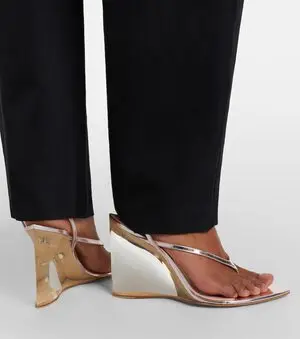 Alaïa Invisible Leather Wedge Thong Sandals