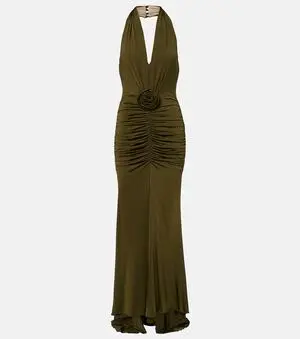 Blumarine Floral-appliqué Ruched Maxi Dress