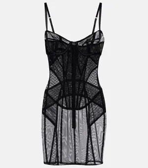 Dolce & Gabbana Ruched Sheer Tulle Mini Dress