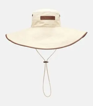 Burberry Leather-trimmed Cotton-blend Sun Hat - Beige