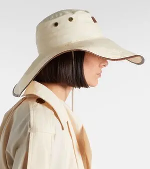 Burberry Leather-trimmed Cotton-blend Sun Hat