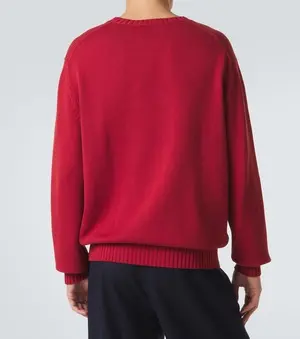 SAMAN AMEL Gio Cotton Crewneck Sweater - Red