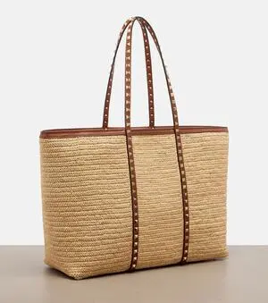 Valentino Garavani Rockstud Large Raffia Tote Bag