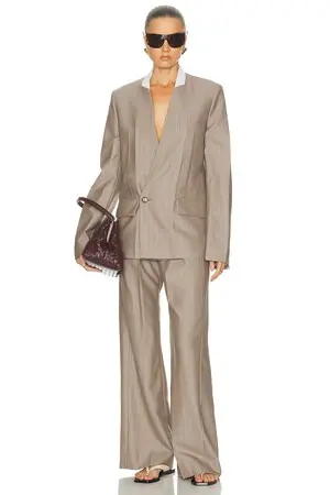 Victoria Beckham Collarless Virgin Wool Jacket - Limestone