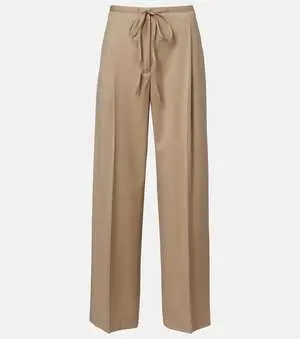 RÓHE Pleated Virgin Wool Wide-leg Pants - Beige