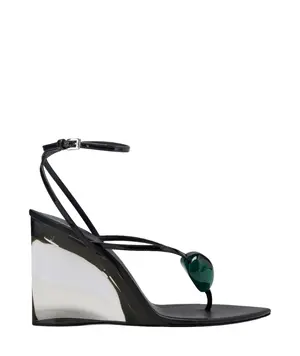 Alaïa Invisible Leather Wedge Thong Sandals - Black