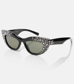 Gucci Double G Embellished Cat-eye Sunglasses - Black