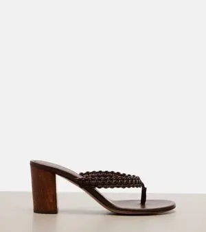 GIANVITO ROSSI Braided Leather Thong Heeled Sandals - Brown