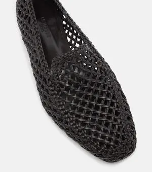 Le Monde Beryl Soft Woven Leather Slip-on Shoes - Black
